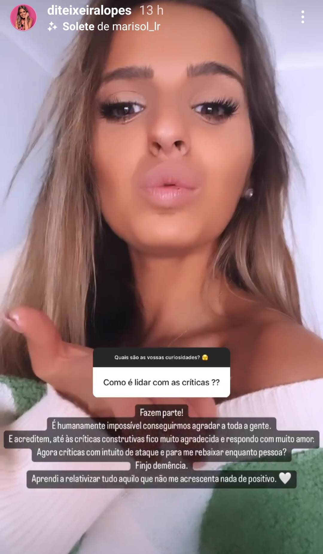 Diana Lopes do Big Brother explica como lida com as críticas