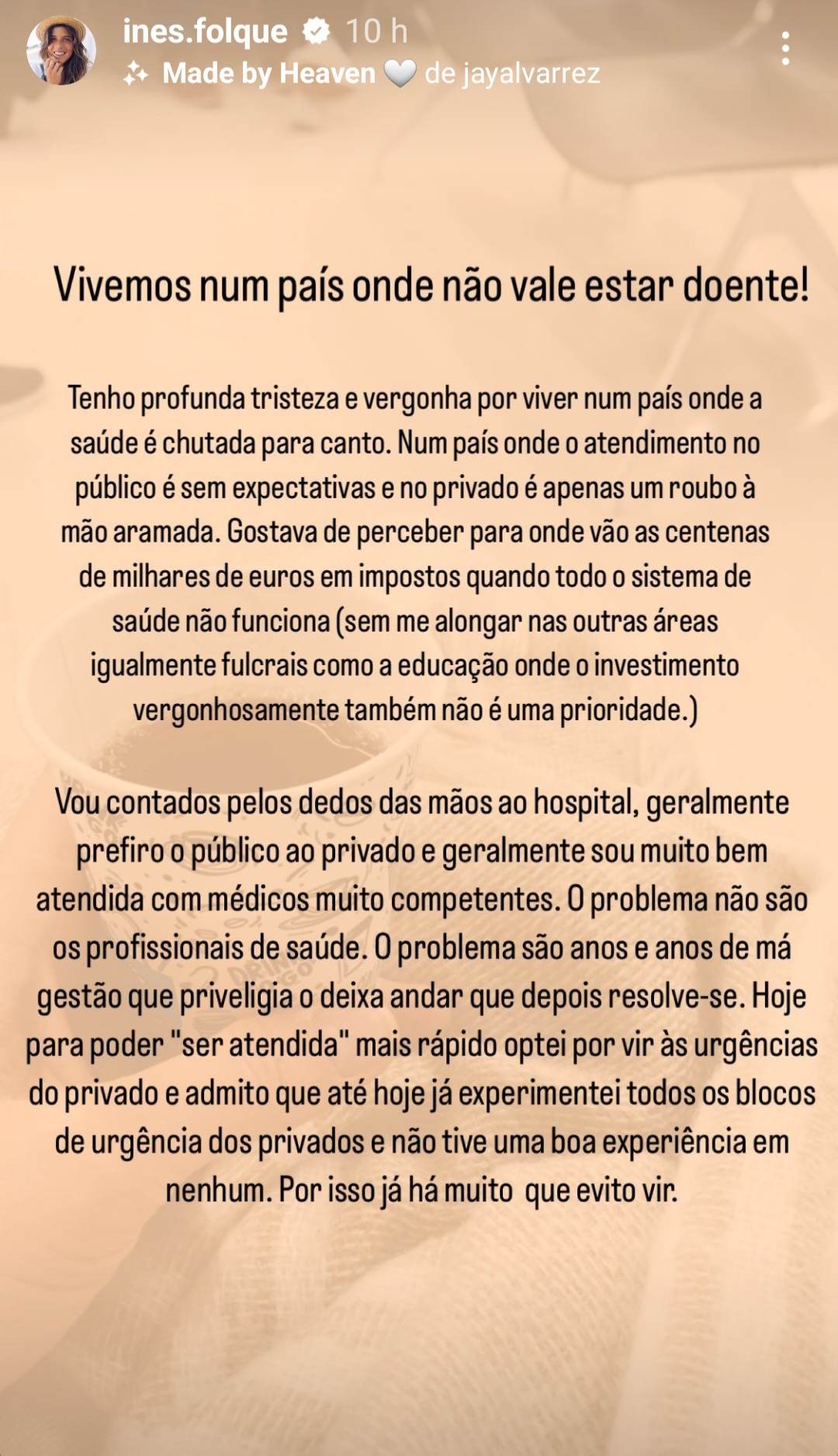 Inês Folque indignada: "Vivemos num país onde não vale estar doente!"
