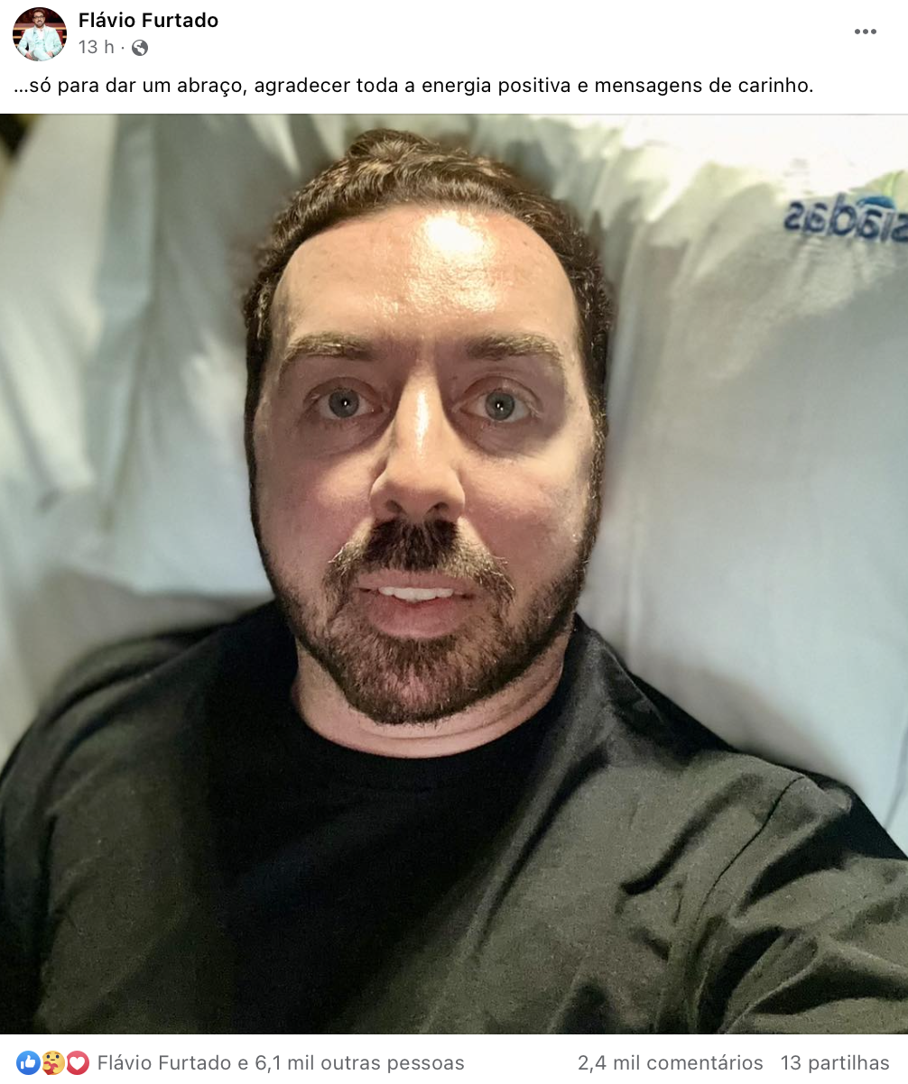 Flávio Furtado novamente no hospital, reage nas redes sociais
