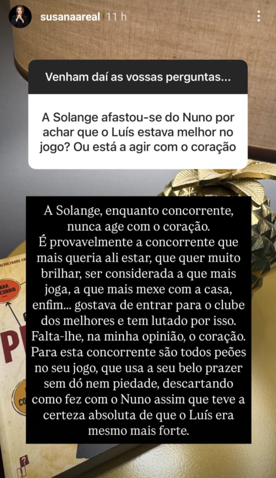 Solange Tavares do Big Brother alvo de análise: "nunca age com o coração"