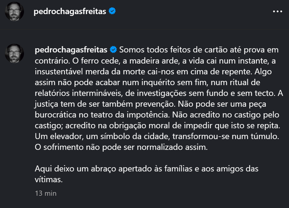 Pedro Chagas Freitas expressa-se "Um símbolo da cidade, transformou-se ...