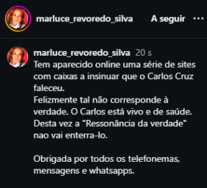 Marluce Silva arrasa boatos sobre a morte de Carlos Cruz: "O Carlos ...