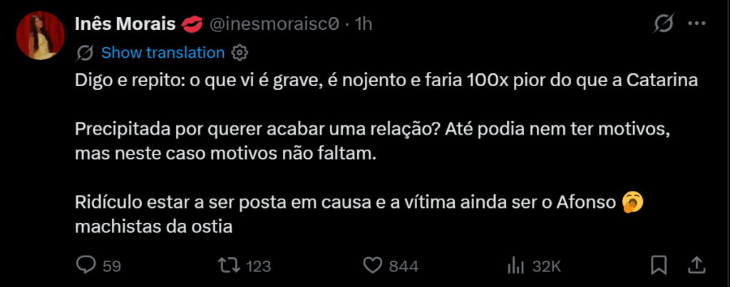 Inês Morais revoltada com polémica: "O que vi é grave, é nojento e ...